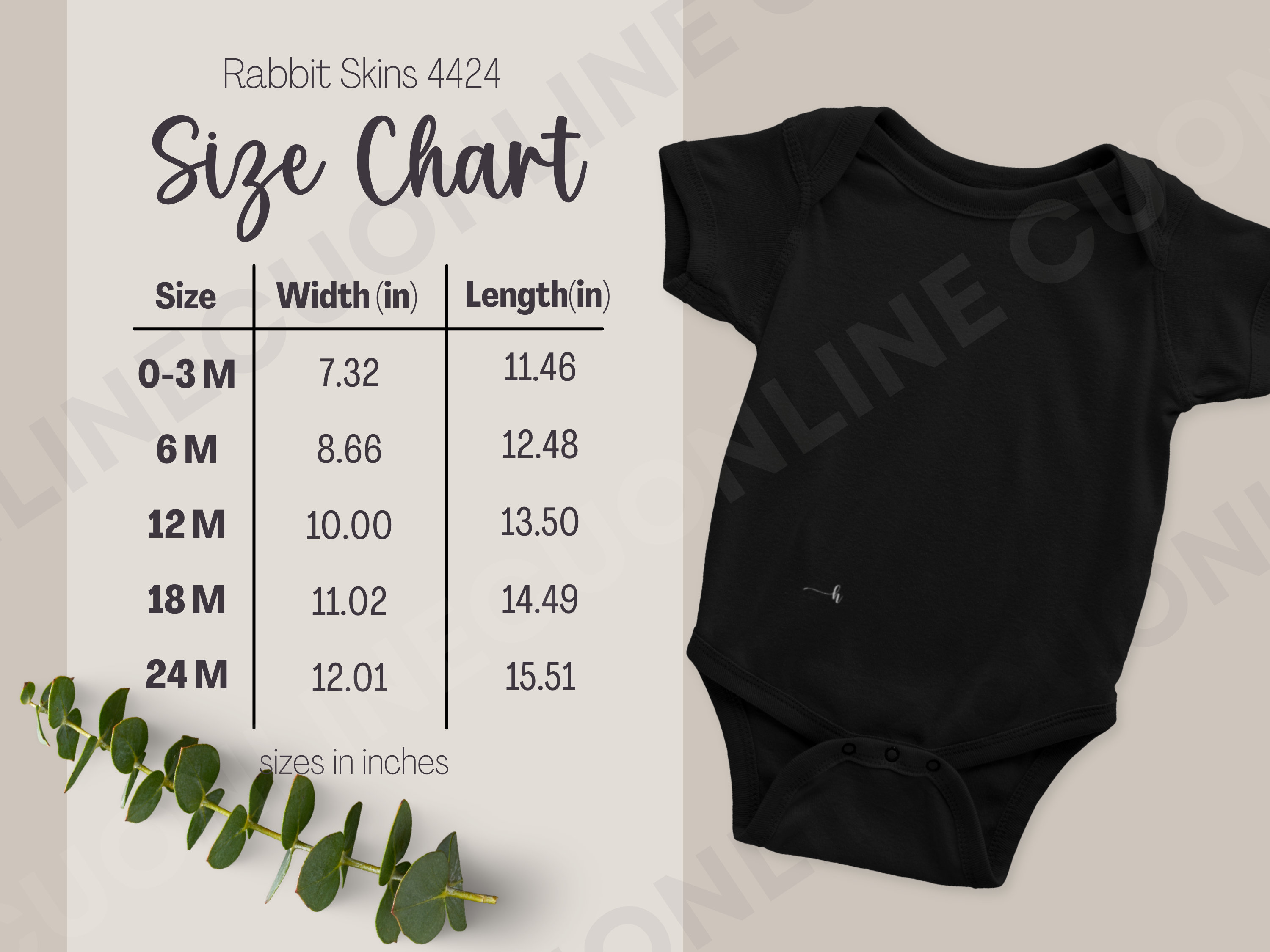 Rabbit Skins 4424 Size Chart, Infant Jersey Bodysuit, Rabbit Skins 4424 ...