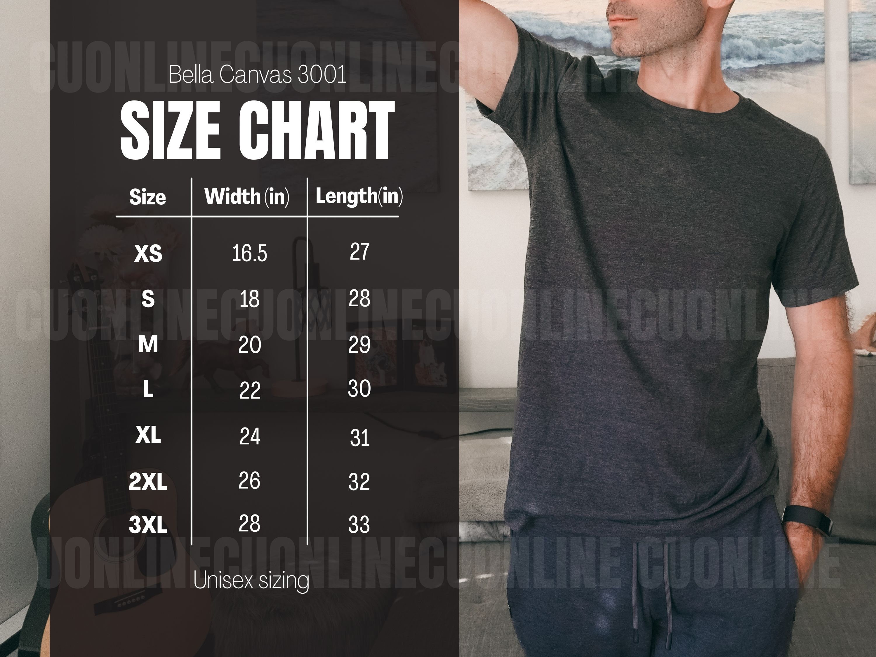 Mens Bella Canvas 3001 Size Guide, Mens Tshirt Size Chart, Bella Canvas ...