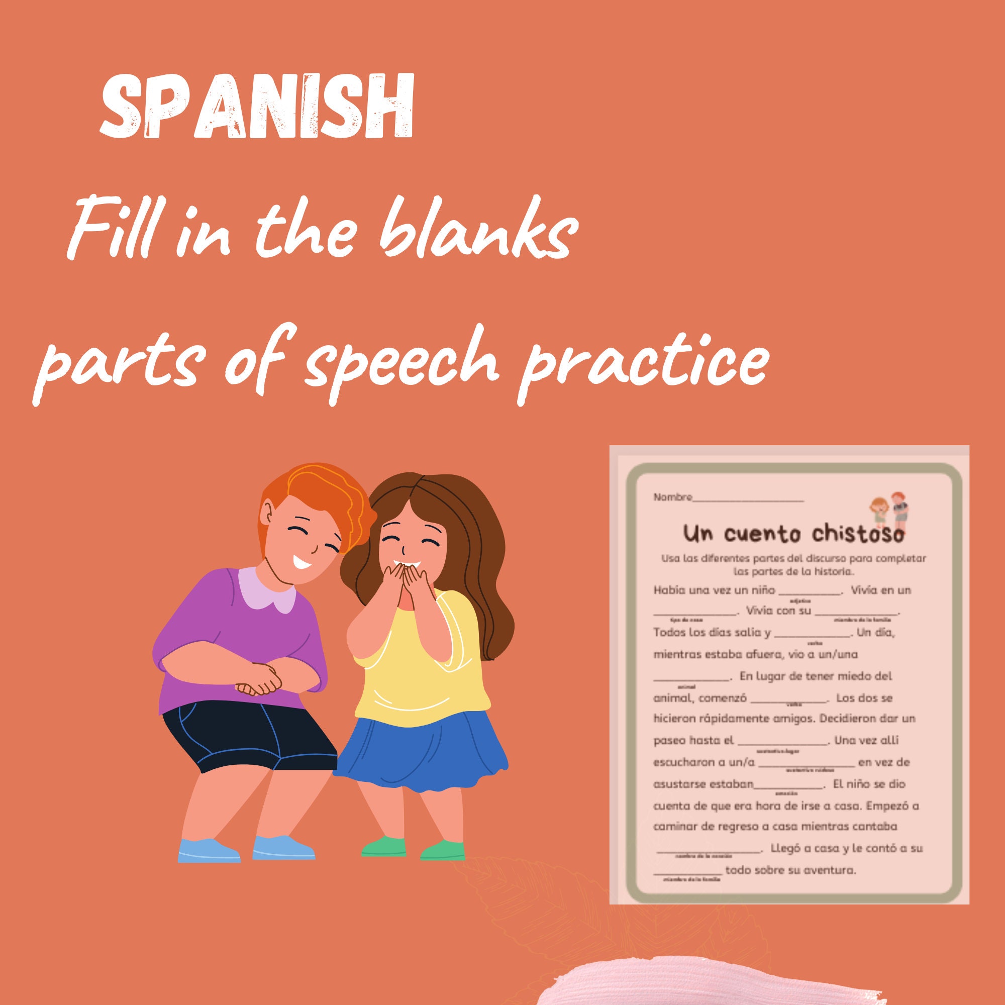 Spanish Fill in the Blanks Parts of Speech Funny Worksheet Practice ...