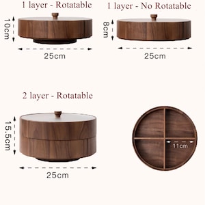 Walnut Round Nuts Box With Lid,1/2 Layer Wooden Home Storage for Snacks ...