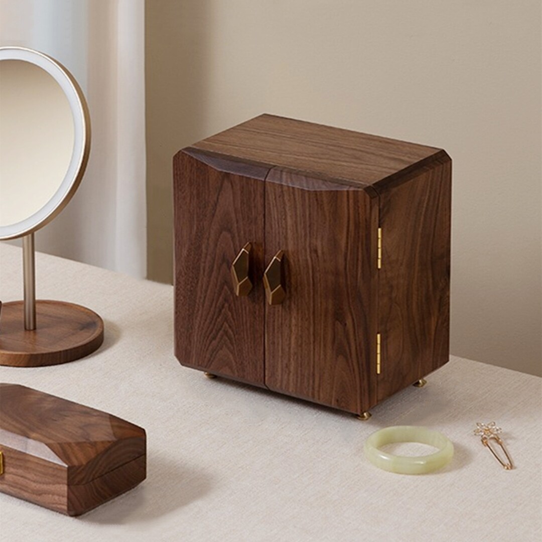 Large 2 Layer Wooden Jewelry Box Engrave Name Jewelry Cabine Necklace ...