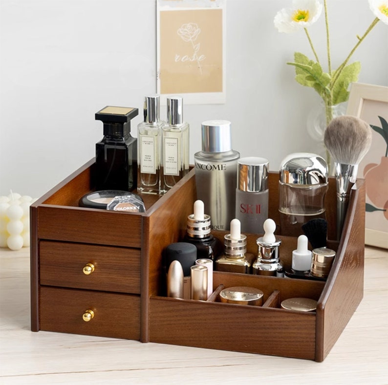 Personalized Wooden Makeup Organizer With 2 Drawers, Cosmetic Storage ...