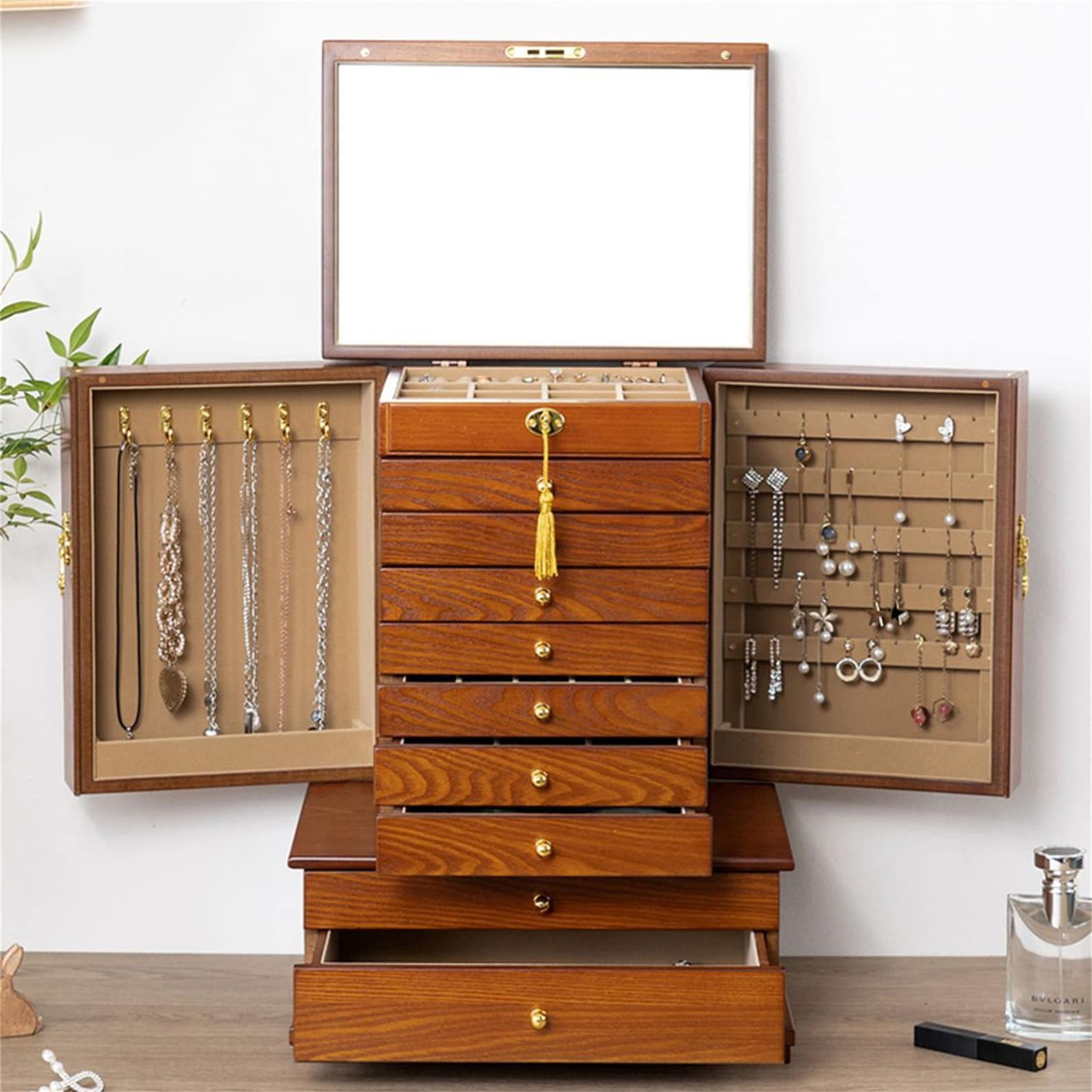 Custom 10 Layer Wooden Jewelry Box,high-capacity Jewelry Organizer ...