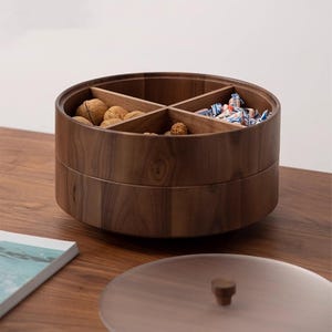 Walnut Round Nuts Box With Lid,1/2 Layer Wooden Home Storage for Snacks ...