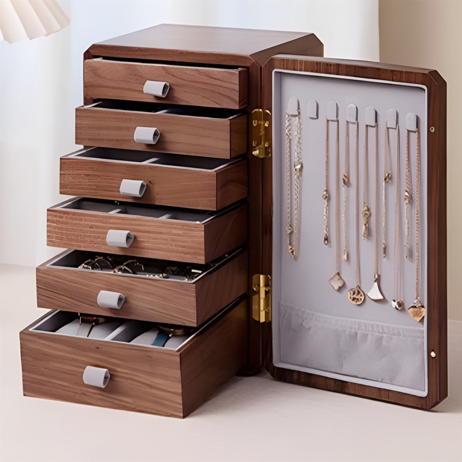 Large 2 Layer Wooden Jewelry Box Engrave Name Jewelry Cabine Necklace ...