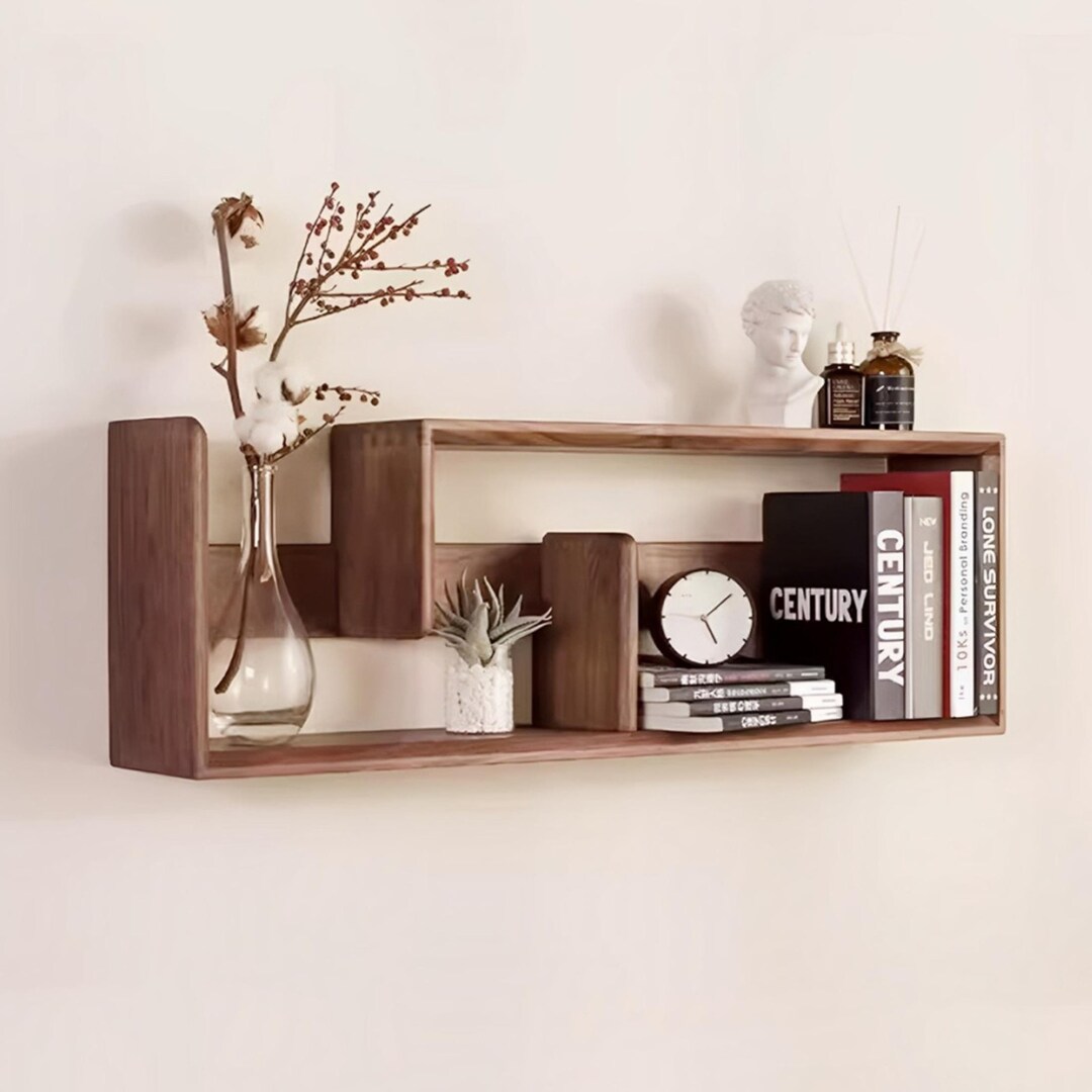 Solid Walnut Wood Wall Mounted Shelf,home Display Shelf, Wine Coffee ...