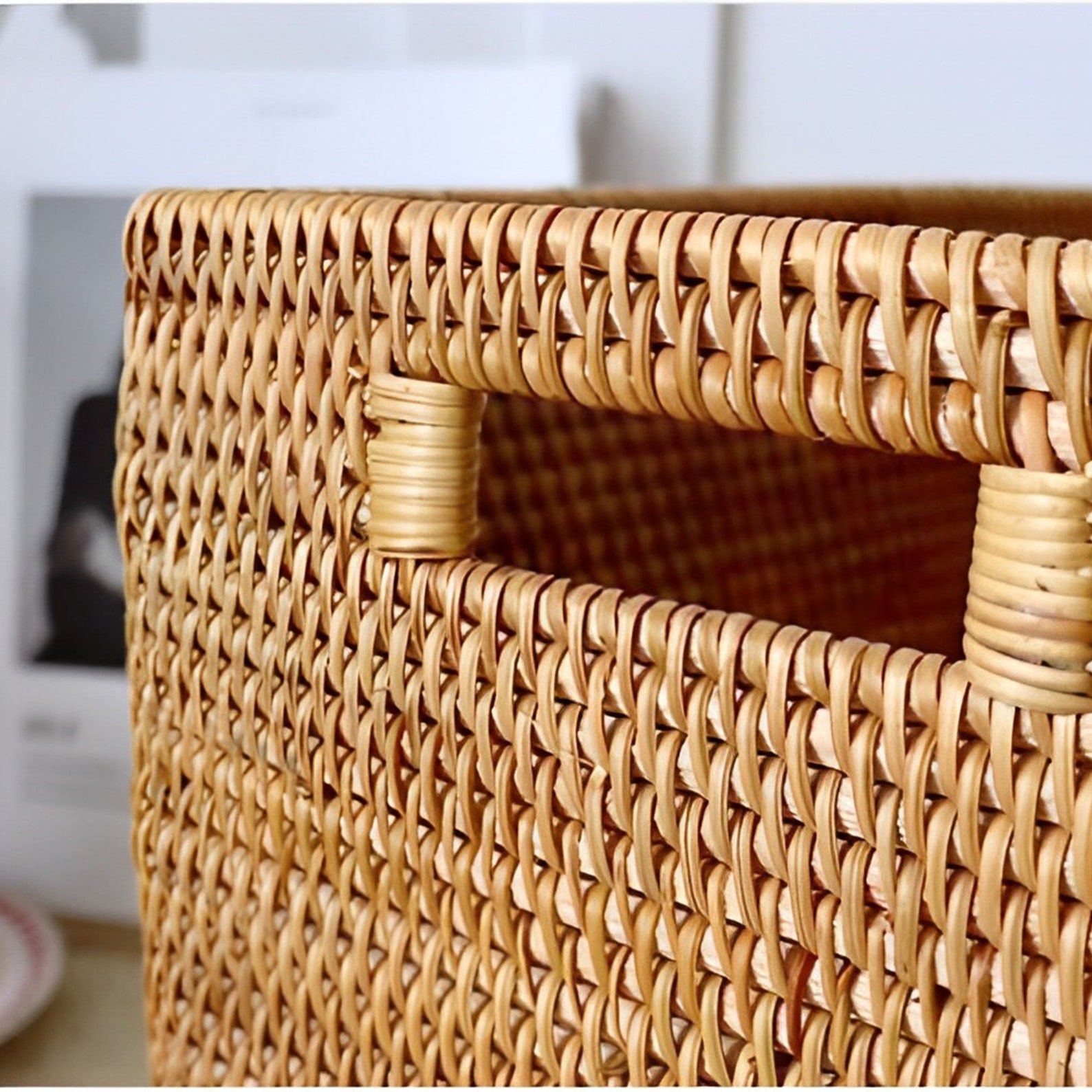 Hand Woven Rattan Basket,large Wicker Basket,portable Rattan Storage ...