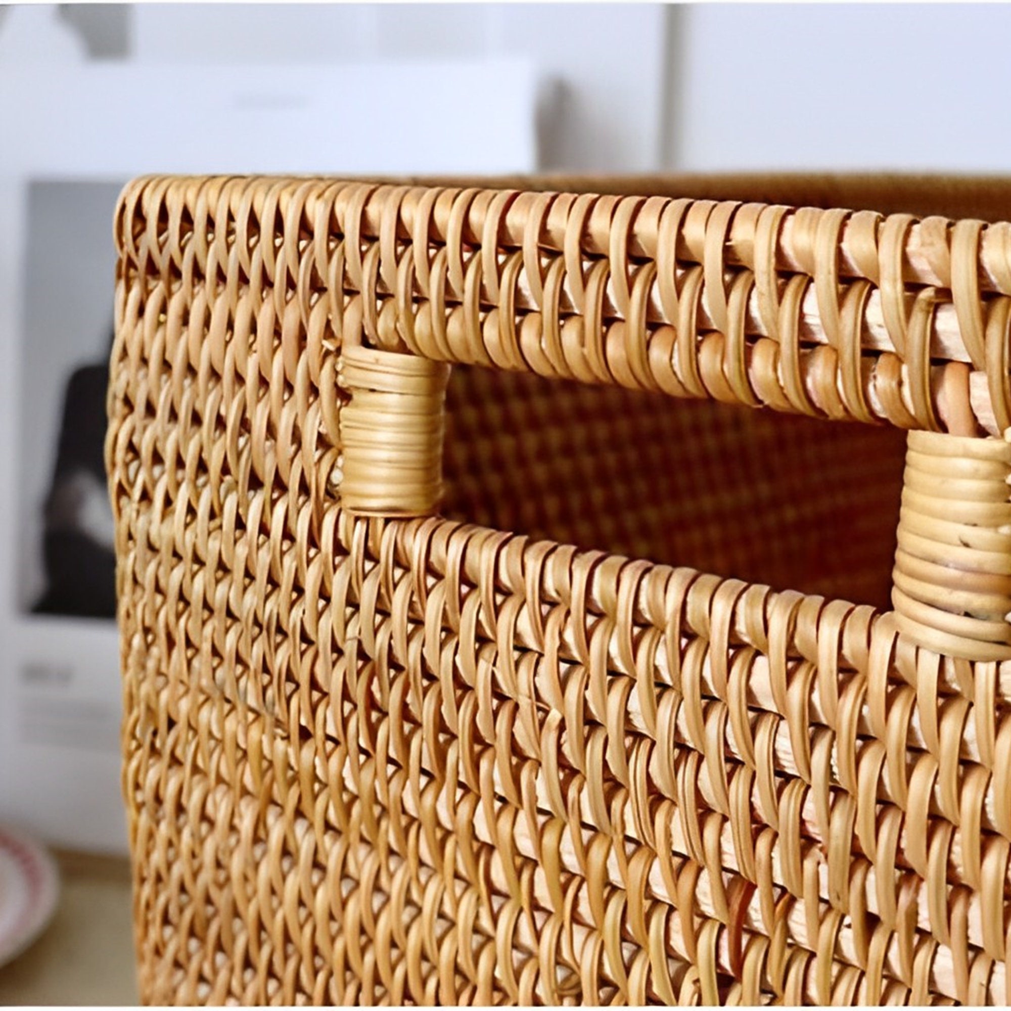 Hand Woven Rattan Basket,large Wicker Basket,portable Rattan Storage ...