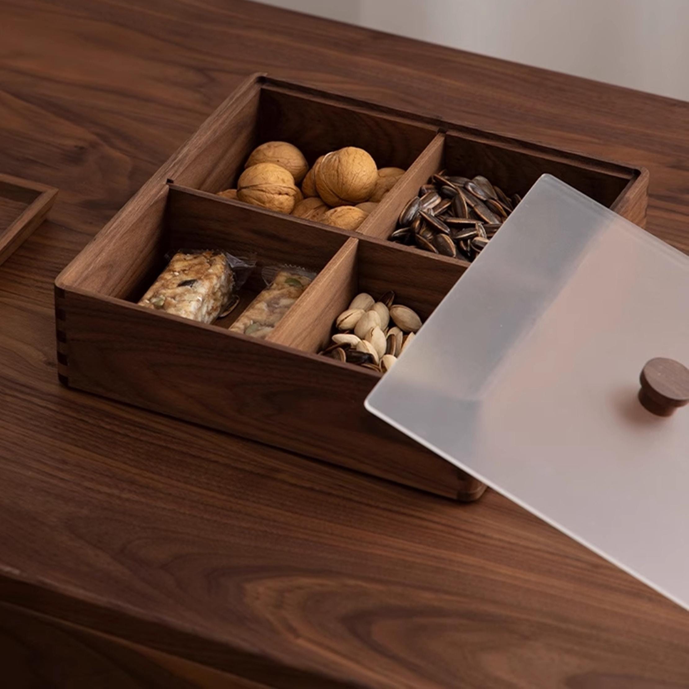 Walnut Square Storage Box With Lid,1/2 Layer Wooden Home Storage for ...