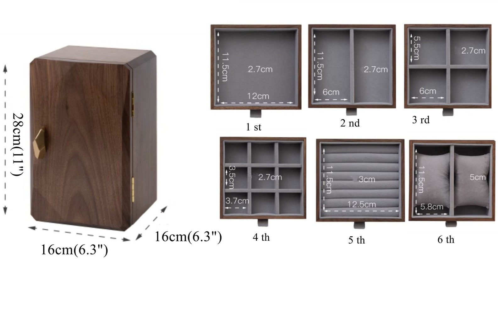 Large 2 Layer Wooden Jewelry Box Engrave Name Jewelry Cabine Necklace ...