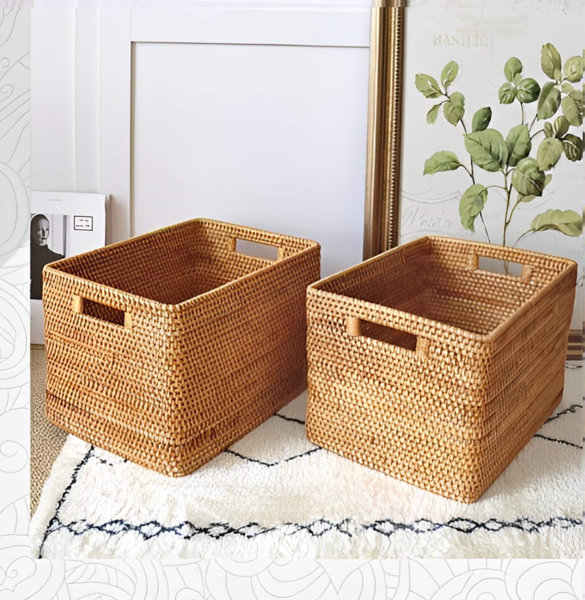 Hand Woven Rattan Basket,large Wicker Basket,portable Rattan Storage ...