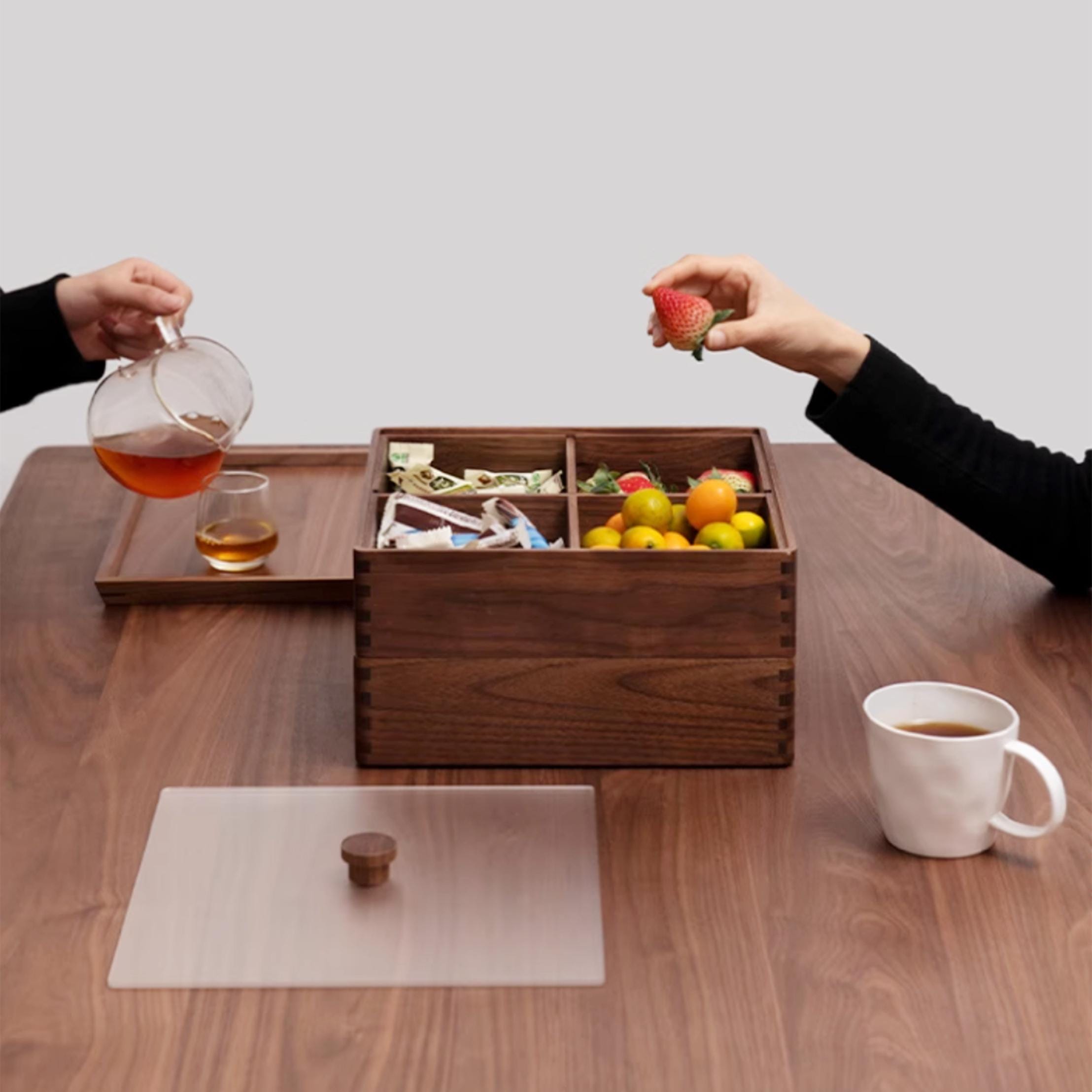 Walnut Square Storage Box With Lid,1/2 Layer Wooden Home Storage for ...