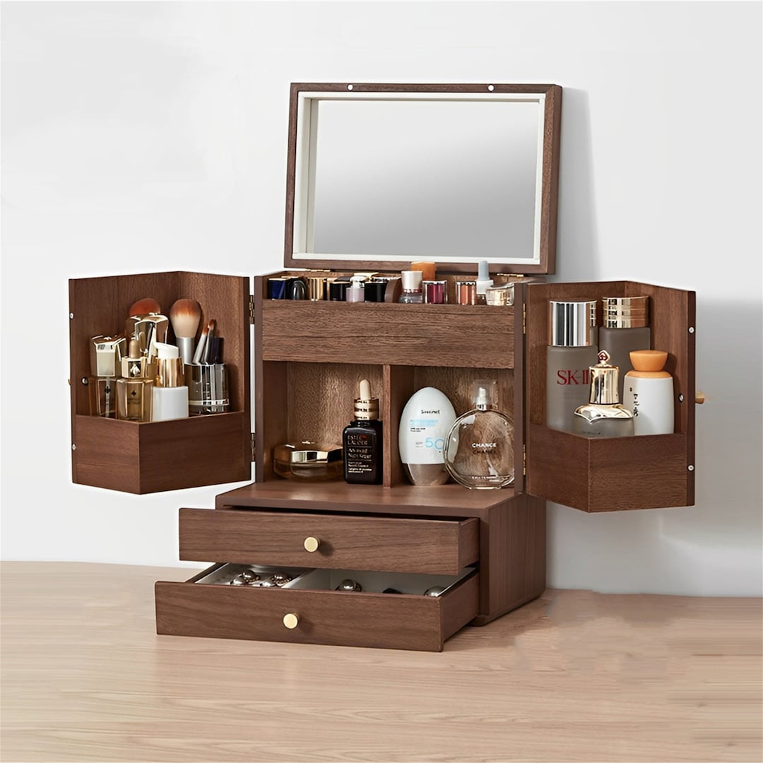 Wooden Makeup Organizers, Large Capacity Cosmetic & Toiletry Storage ...