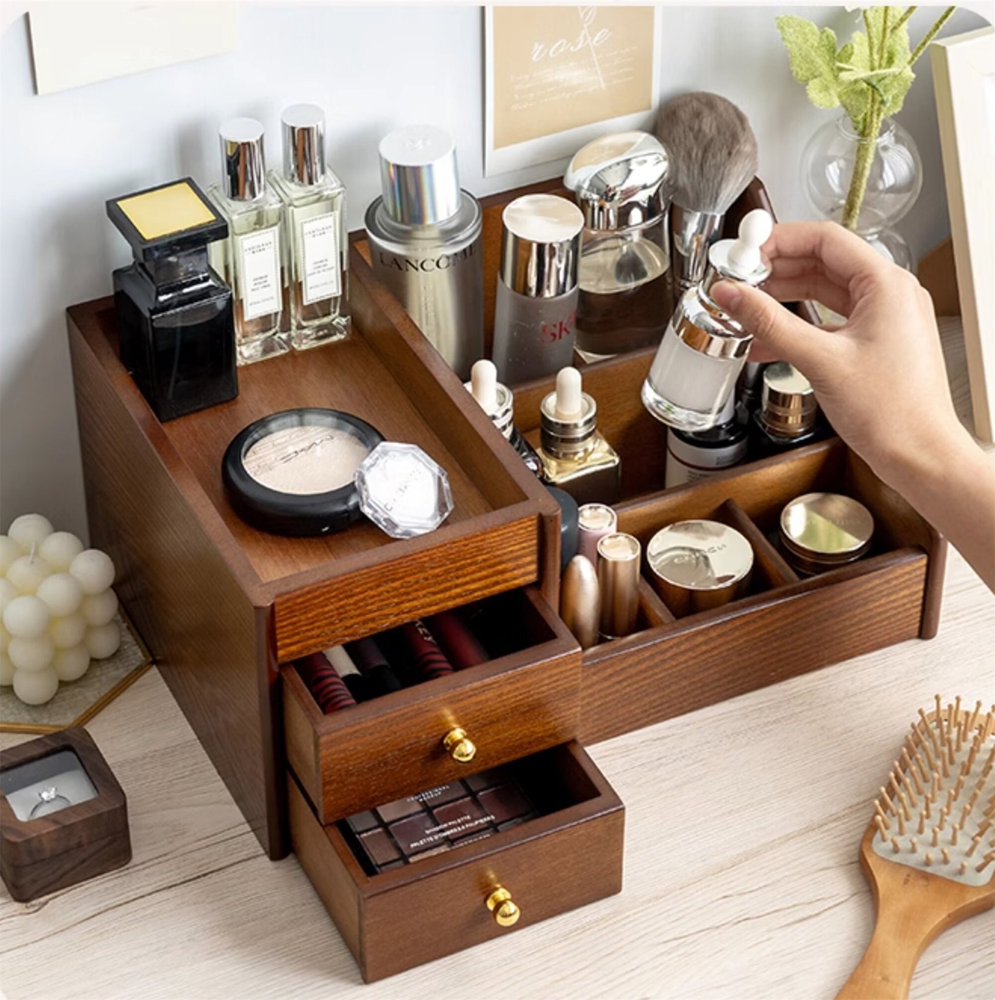 Personalized Wooden Makeup Organizer With 2 Drawers, Cosmetic Storage ...