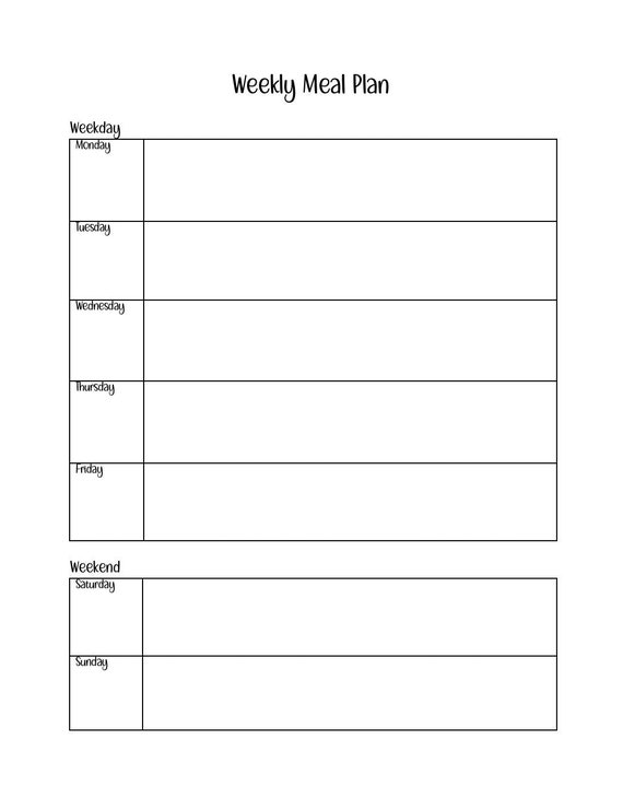 14 Day Meal Plan 1 Page Printable Instant Download Simple Design Black ...