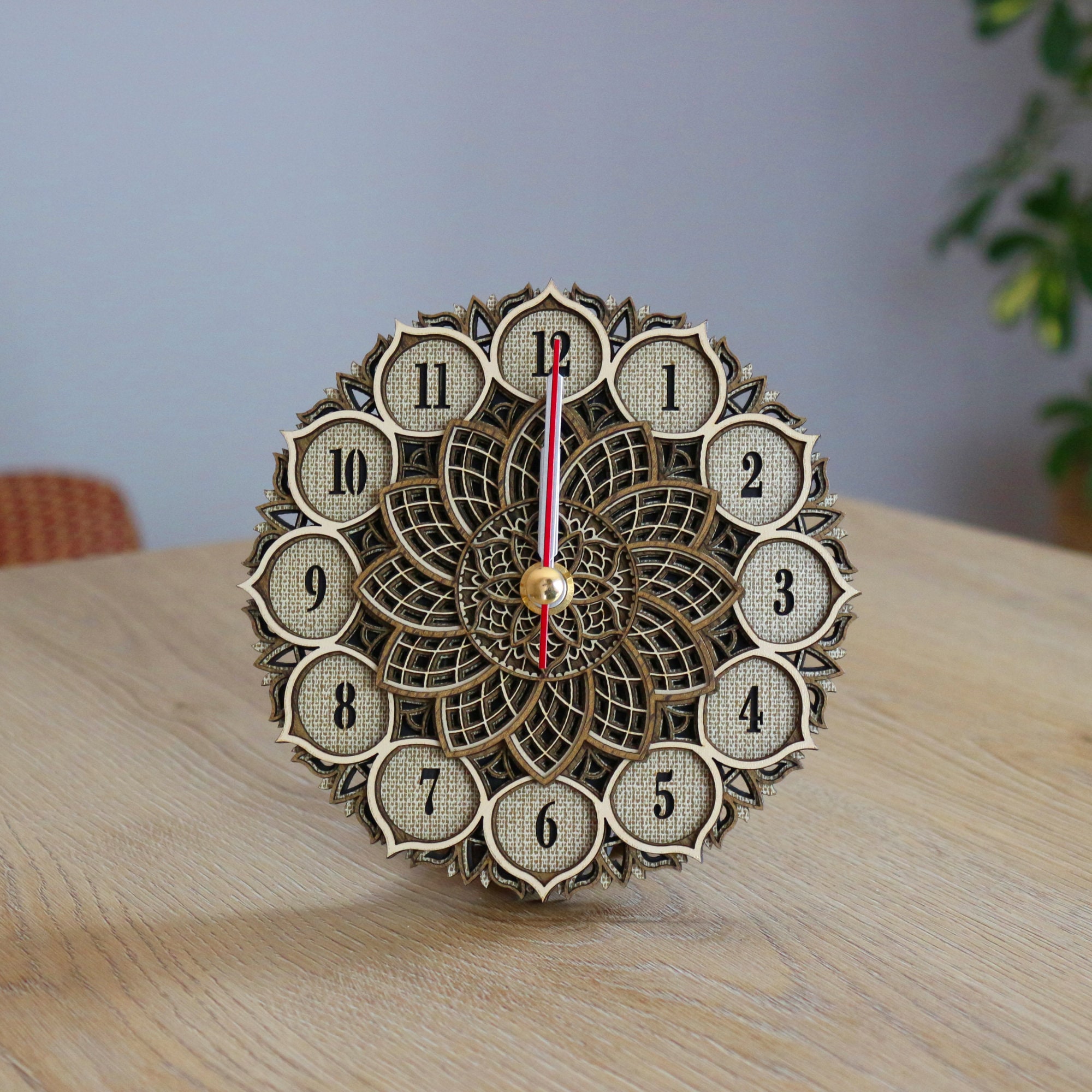 Mandala Wooden Table and Desk Clock Office Mantel Shelf and - Etsy