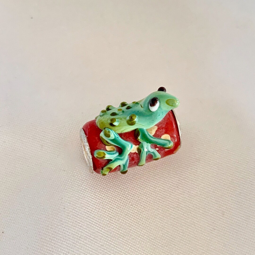 Lampwork Green Frog Toad Red Glass Bead 925 Silver End Caps, Handmade ...