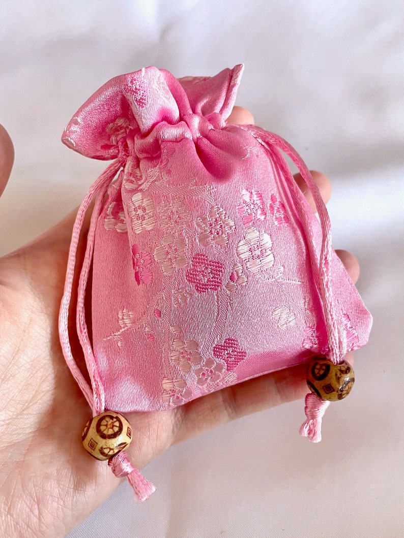 8x10cm Light Pink Cherry Blossom Floral Satin Drawstring Pouch, Flower ...