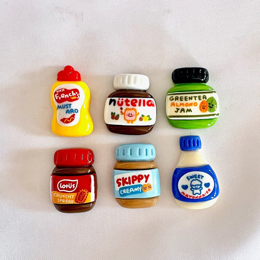 Set of 6 Jars of Jam Spread Flat Back Resin Cabochon, Dollhouse Mini ...