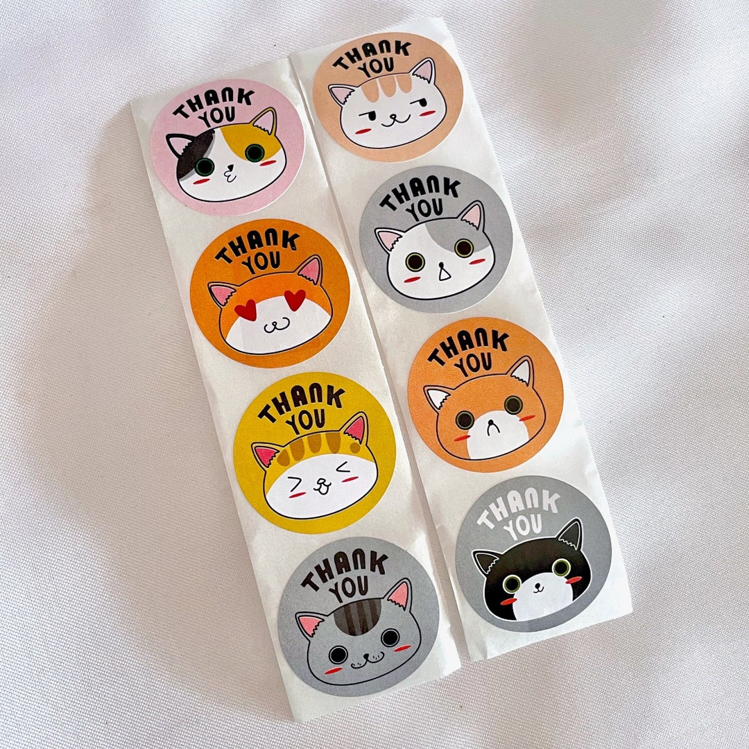 Cat Face Emoji Thank You Round Stickers, 1 Inch / 2.5cm Wide Assorted ...