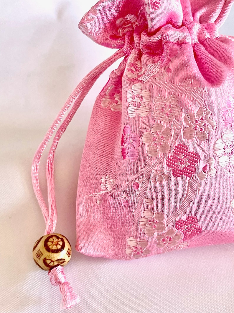 8x10cm Light Pink Cherry Blossom Floral Satin Drawstring Pouch, Flower ...
