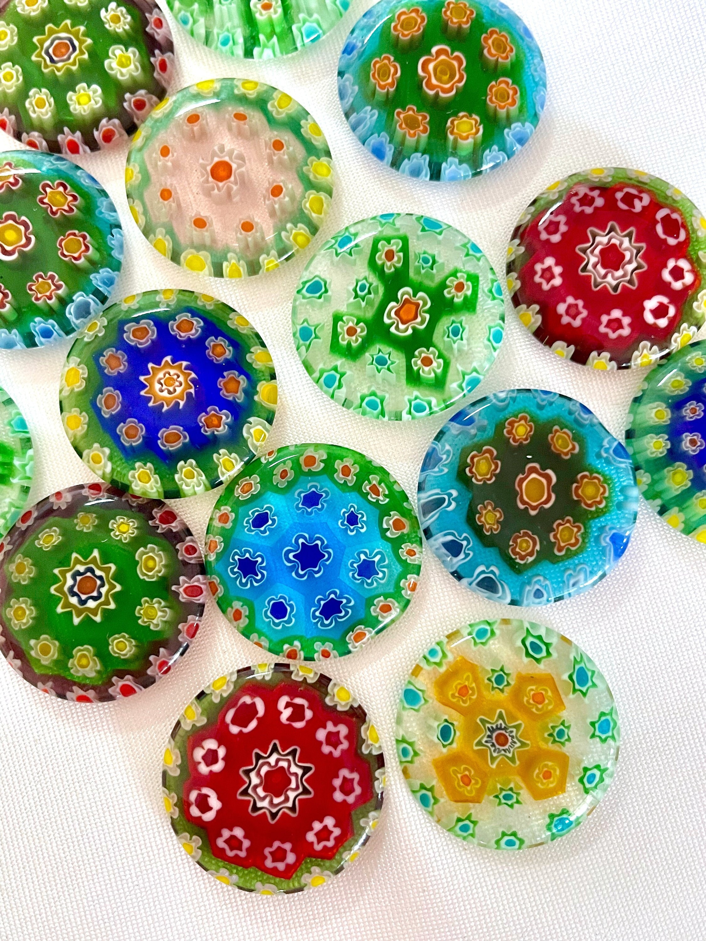 20mm Assorted Flower Millefiori Half Dome Flat Smooth Round Glass Bead ...