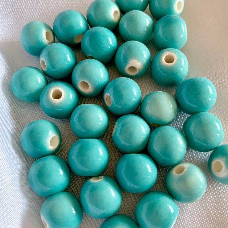 10mm Aqua Round Ceramic Bead, Opaque Cyan Single Color Chinese ...