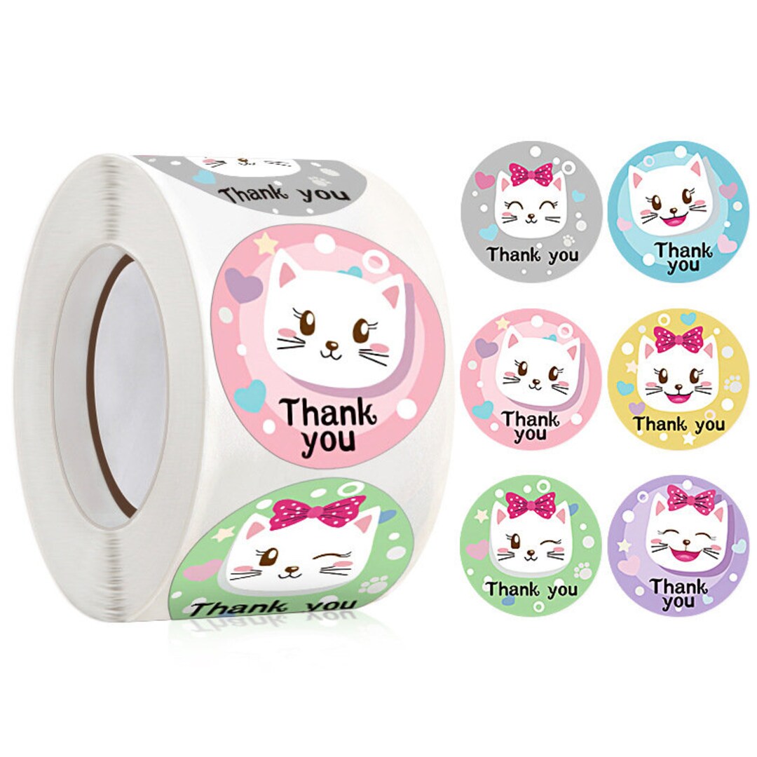 White Cat With Bow Thank You Round Stickers 1 Inch / 2.5cm - Etsy