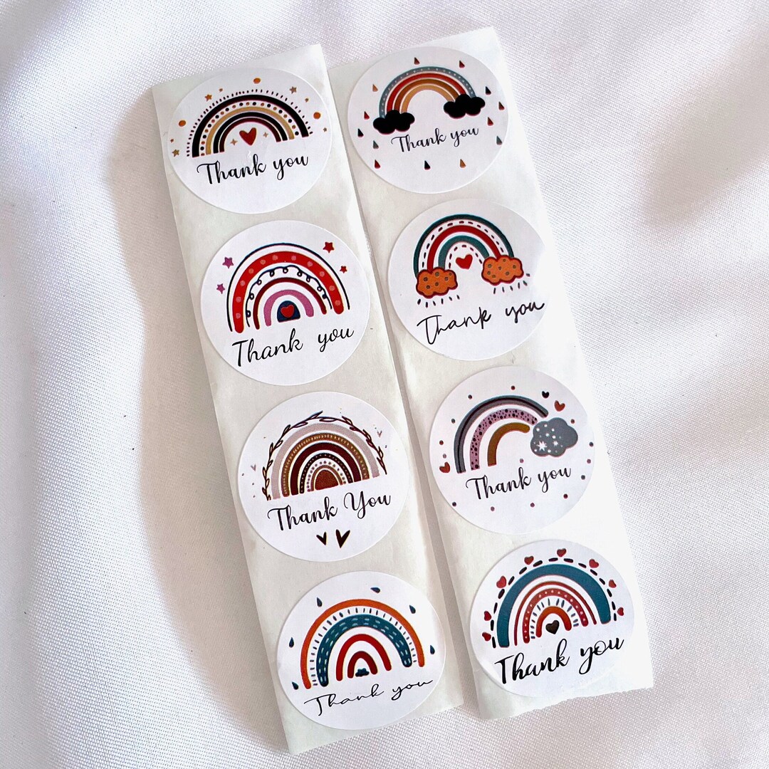 Boho Rainbow Thank You Round Sticker, 1 Inch / 2.5cm Wide Assorted ...