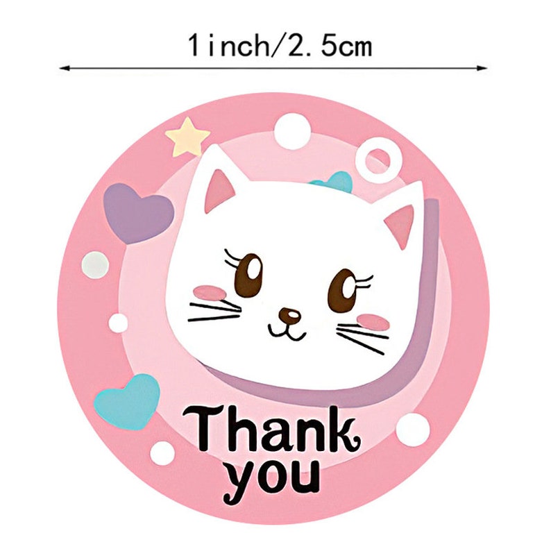 White Cat With Bow Thank You Round Stickers 1 Inch / 2.5cm - Etsy