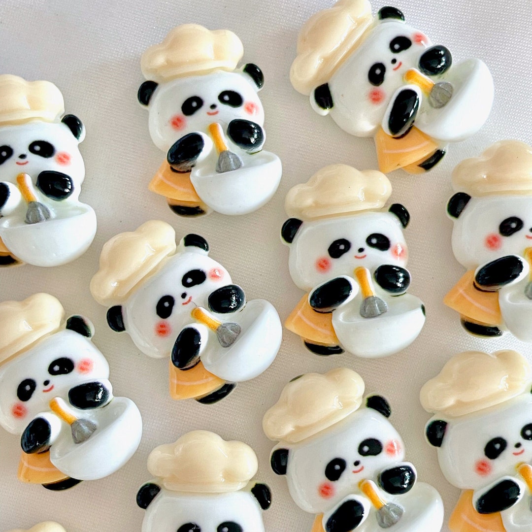Baker Panda Whipping Cream Flatback Resin Cabochon, Cute Dollhouse Mini ...
