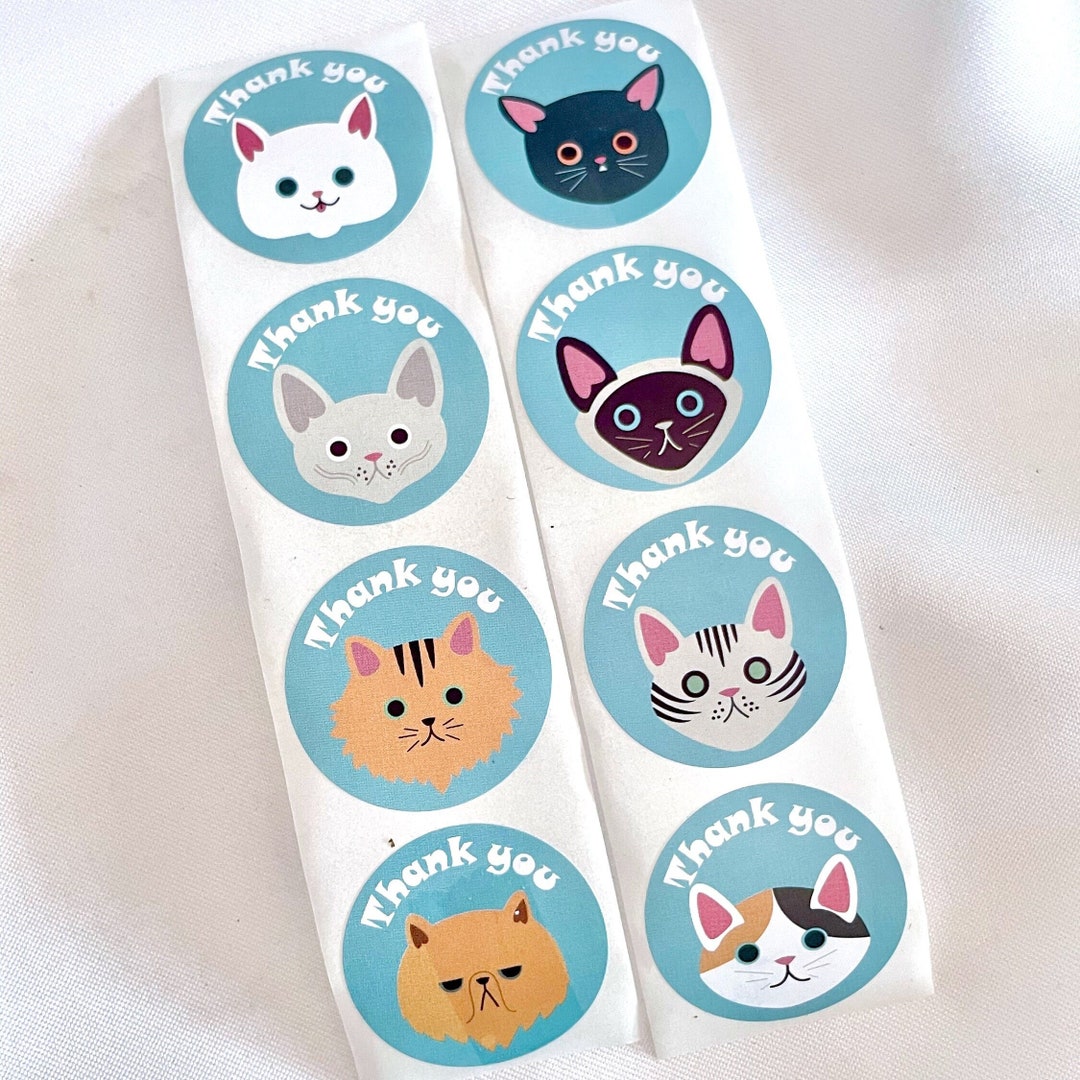 Cat Face Thank You Round Sticker, 1 Inch / 2.5cm Wide Assorted Kitten ...