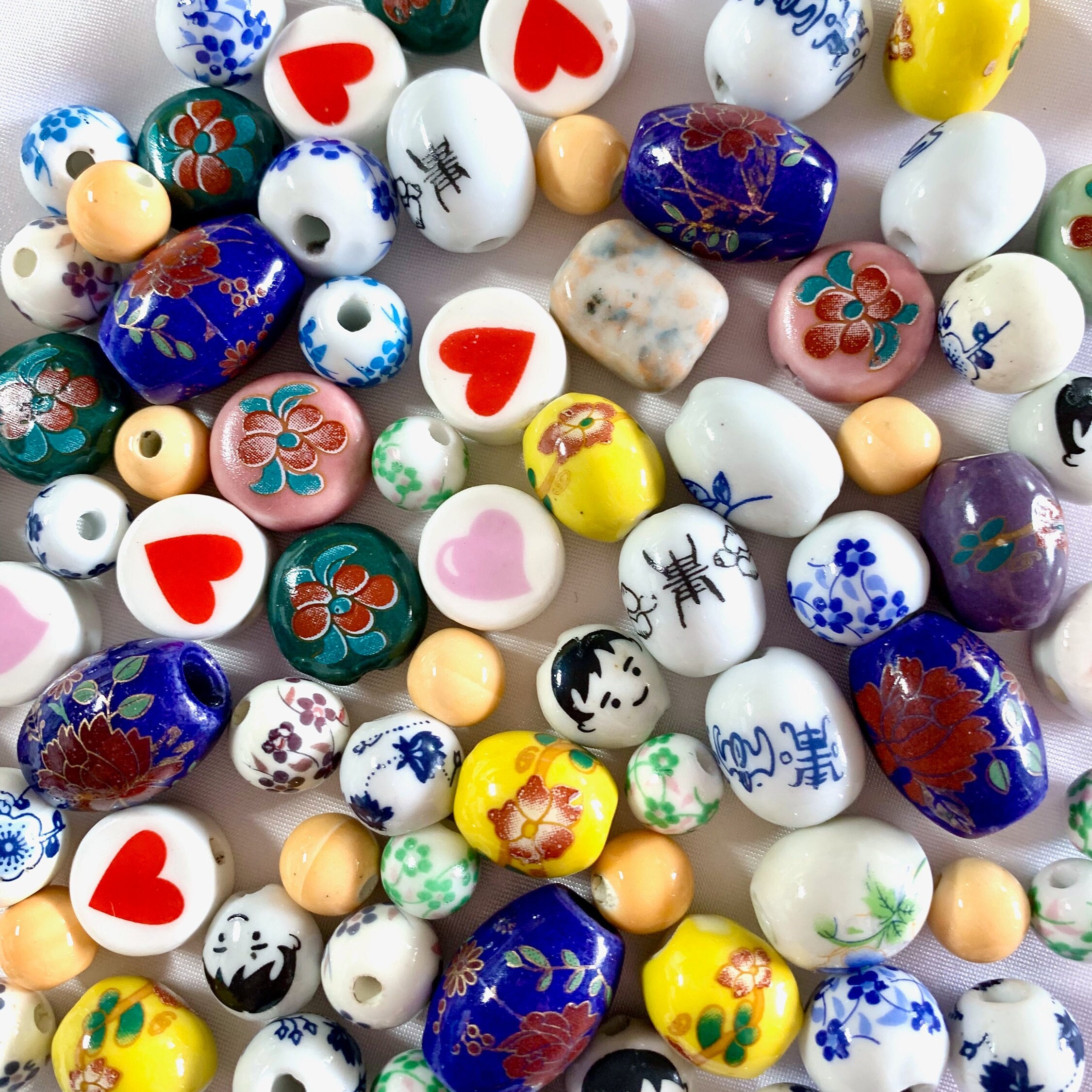 Ceramic Bead Soup Mix, Assorted Porcelain Round Flat Barrel Drum Bead ...