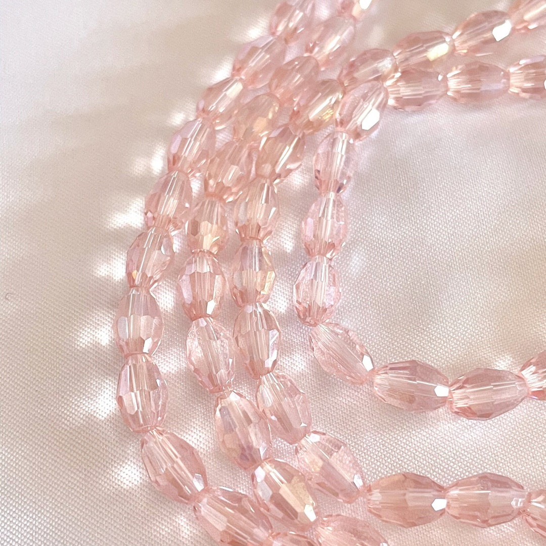 9 X 6mm Transparent Light Pink Oval Rice Shaped Faceted Glass Bead ...