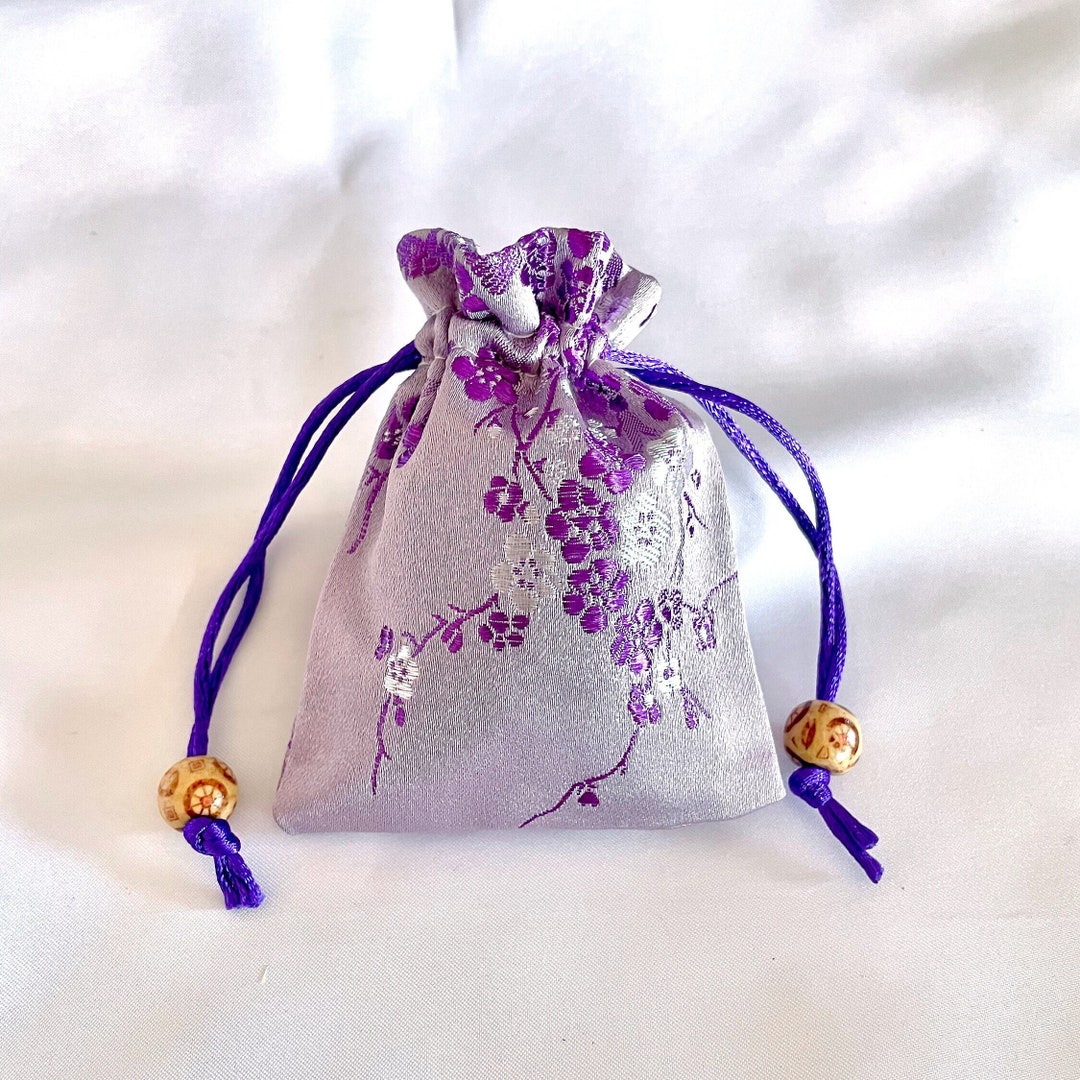 8x10cm Lilac Cherry Blossom Floral Motif Cotton Drawstring Pouch, Light ...