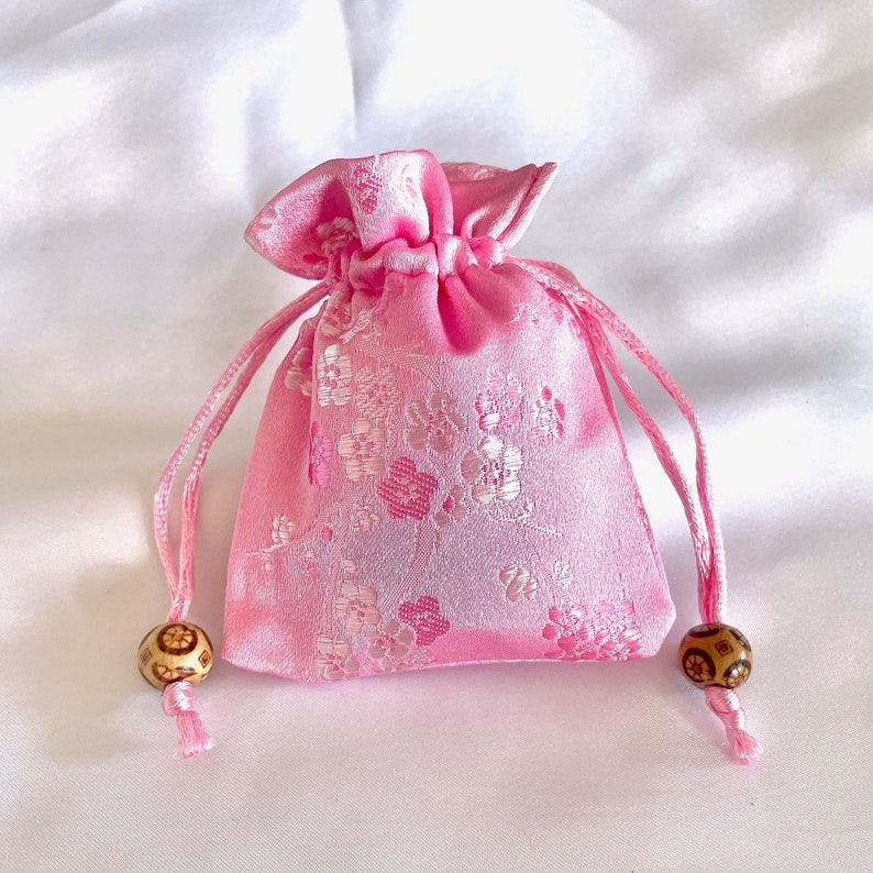 8x10cm Light Pink Cherry Blossom Floral Satin Drawstring Pouch, Flower ...