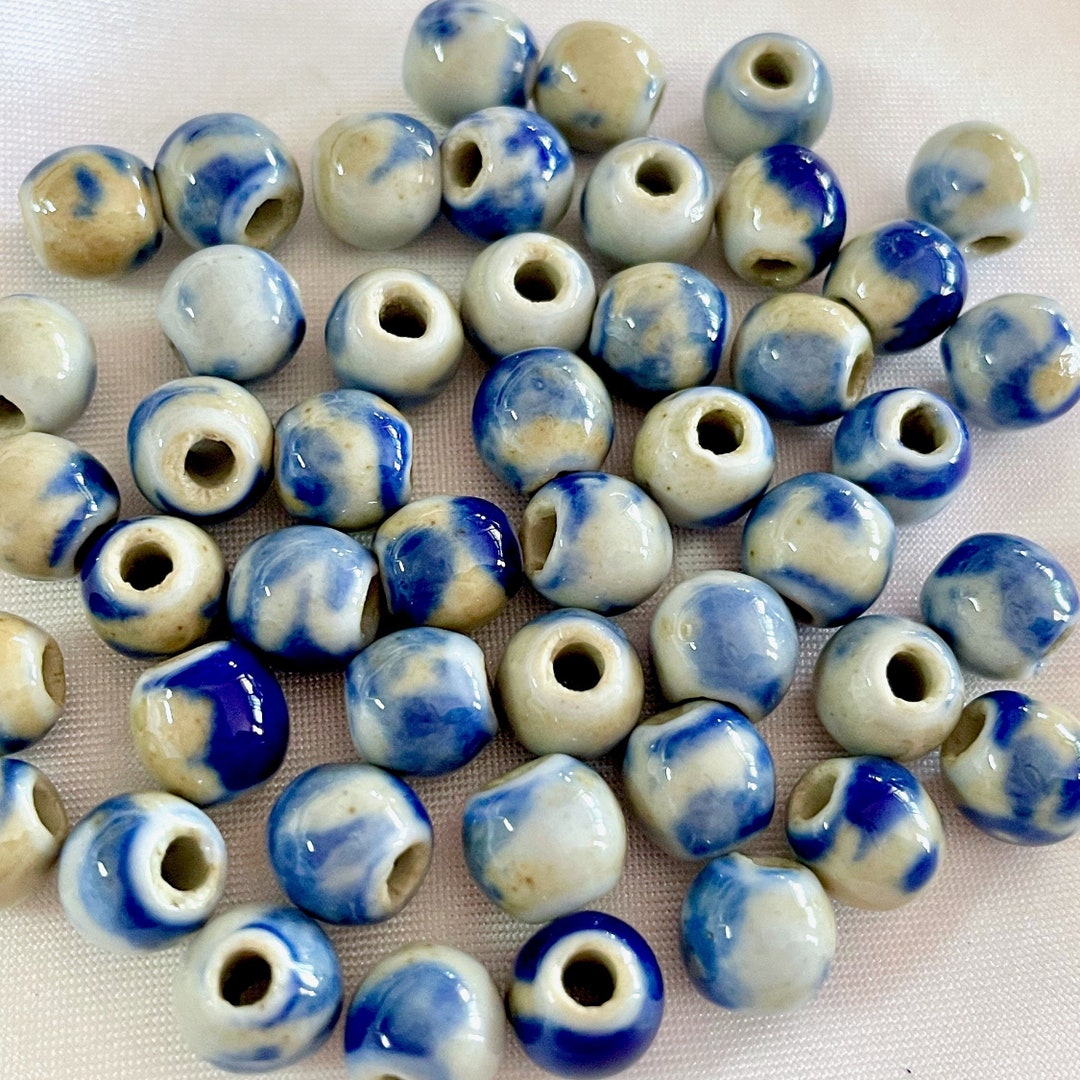 8mm Sand Grey Blue Swirl Ceramic Porcelain Round Bead, Dainty Unique ...