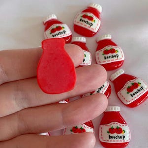 Ketchup Bottle Flat Back Resin Cabochon, Dollhouse Mini Fake Condiment ...