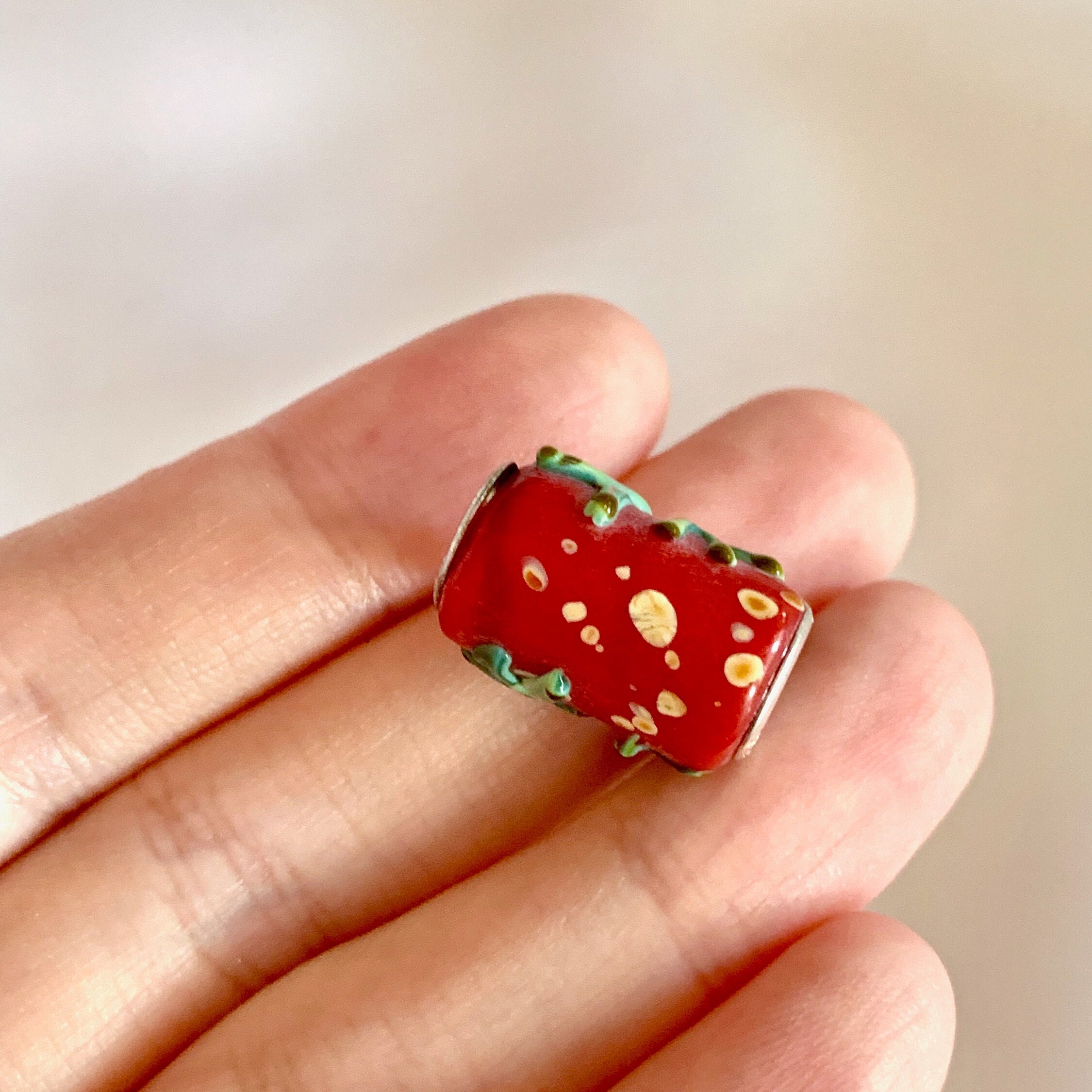 Lampwork Green Frog Toad Red Glass Bead 925 Silver End Caps, Handmade ...