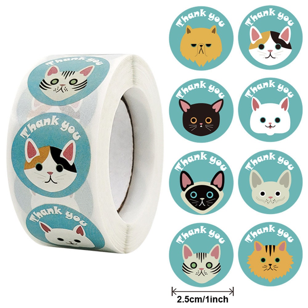Cat Face Thank You Round Sticker 1 Inch / 2.5cm Wide Assorted - Etsy