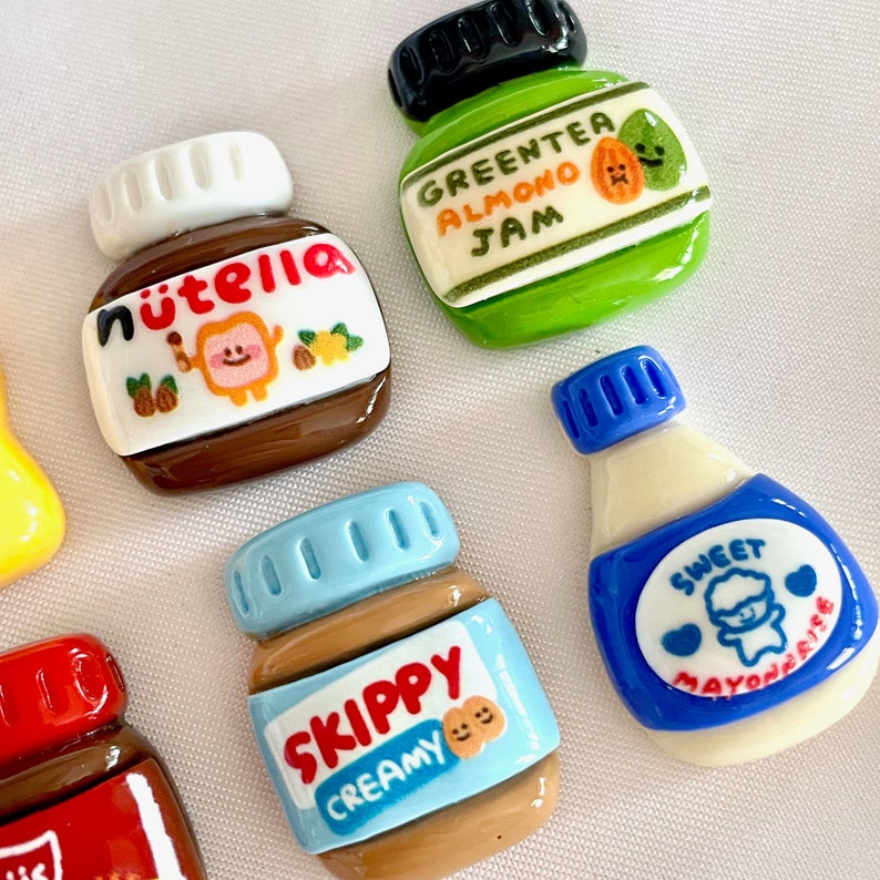 Set of 6 Jars of Jam Spread Flat Back Resin Cabochon, Dollhouse Mini ...