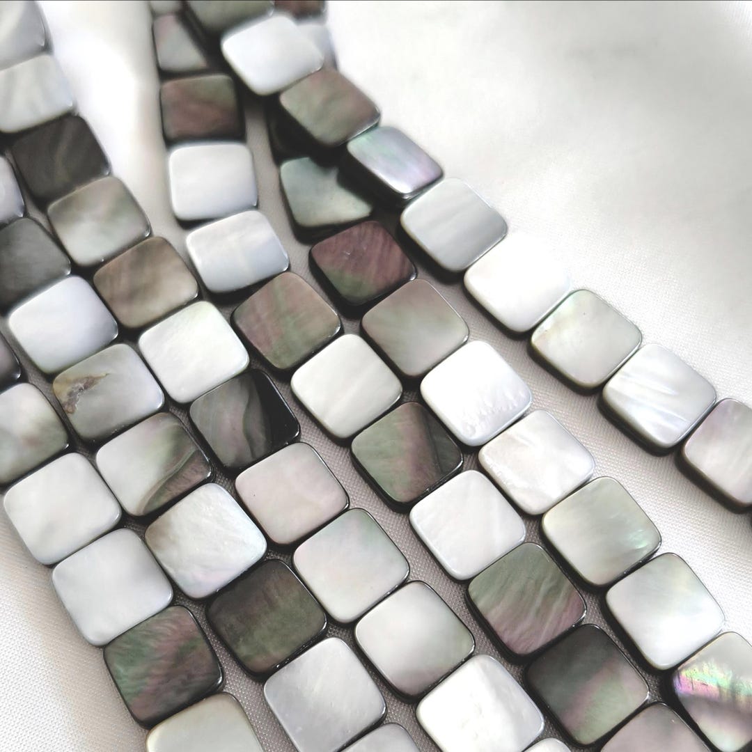 10mm Undyed Black Mother of Pearl Shell Vertical Drilled Square Flat ...