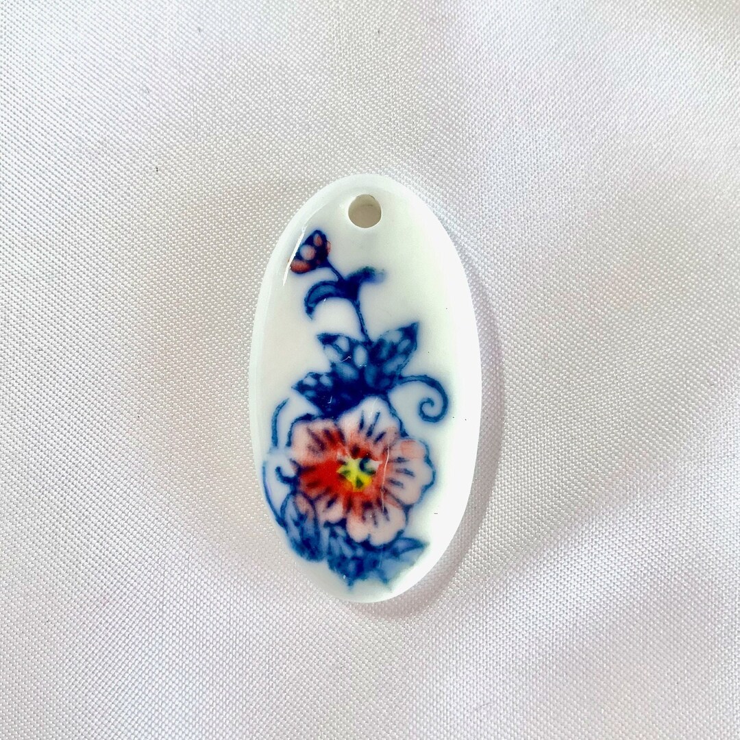 Hand Painted Red Rose Ceramic Focal Oval Pendant, Cottagecore Plants ...