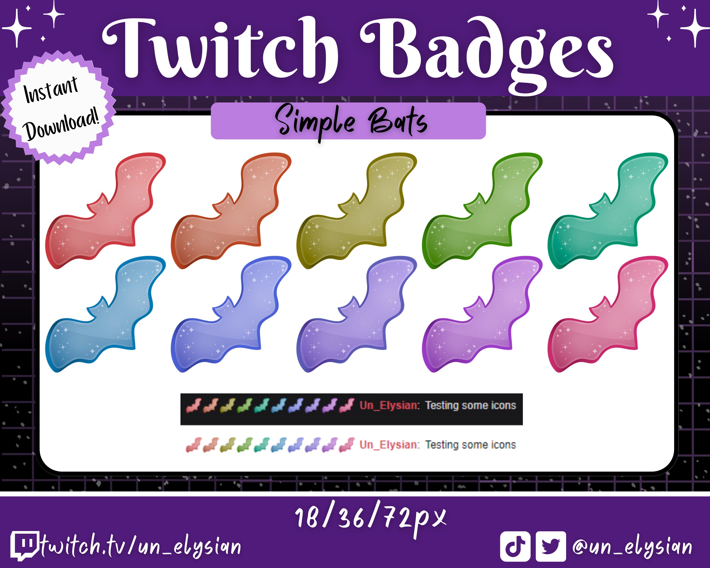 Rainbow Bats Twitch Sub Badges/bit Badges Simple Colourful - Etsy