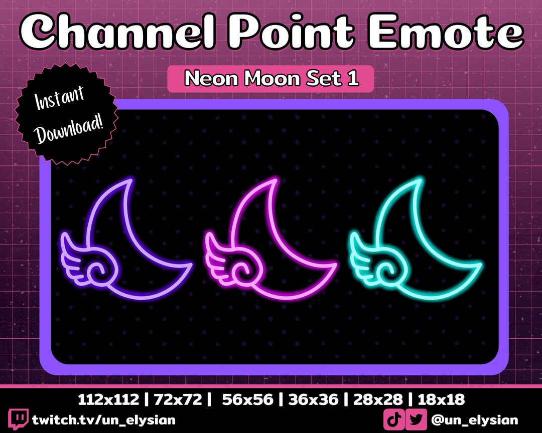 Neon Moon Channel Point Emotes for Twitch Streamers - Celestial, Moon ...