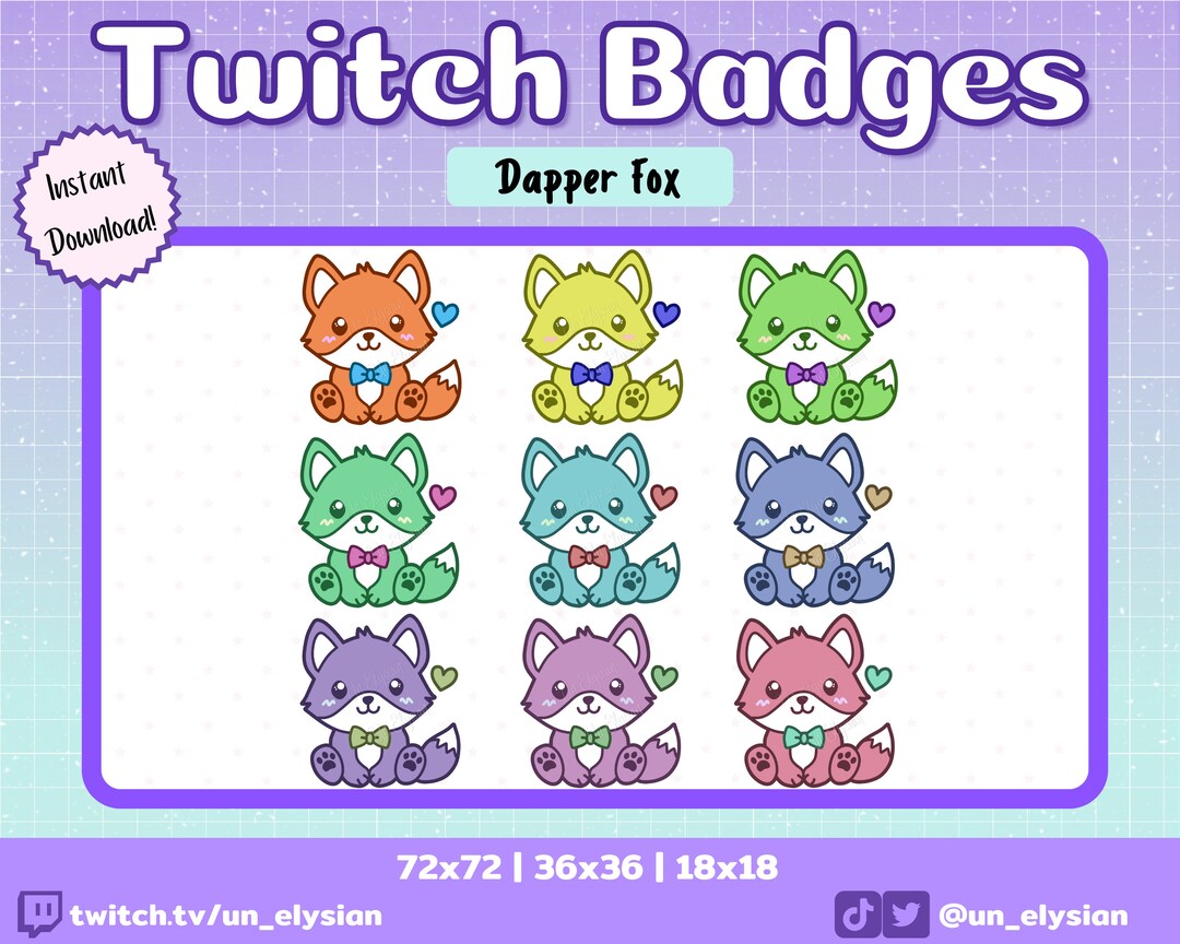 Dapper Fox Sub Badges/bit Badges! - Cute, Fox, Rainbow, Colourful, Bow Tie, Twitch Badges - Etsy