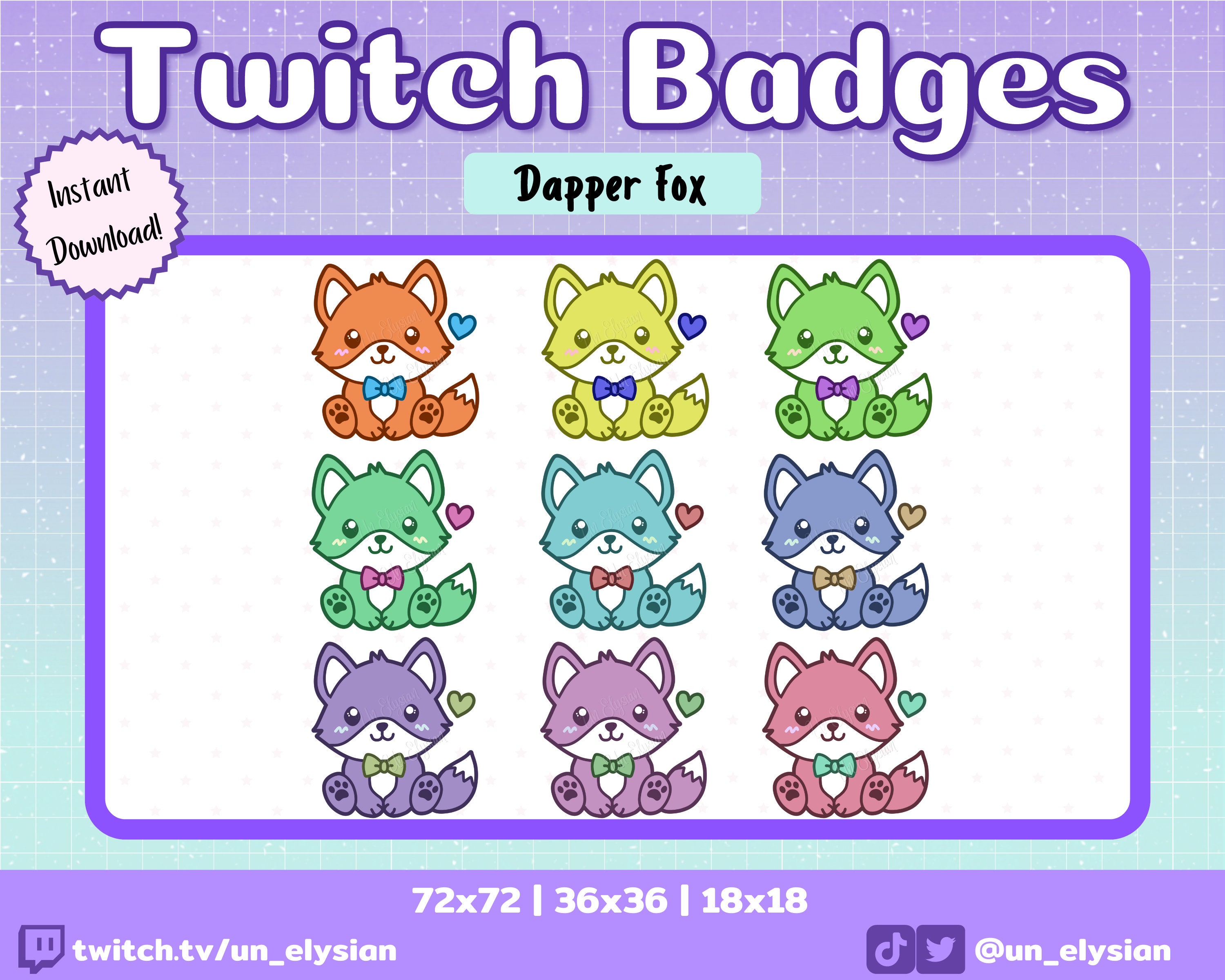 Dapper Fox Sub Badges/bit Badges! - Cute, Fox, Rainbow, Colourful, Bow Tie, Twitch Badges - Etsy