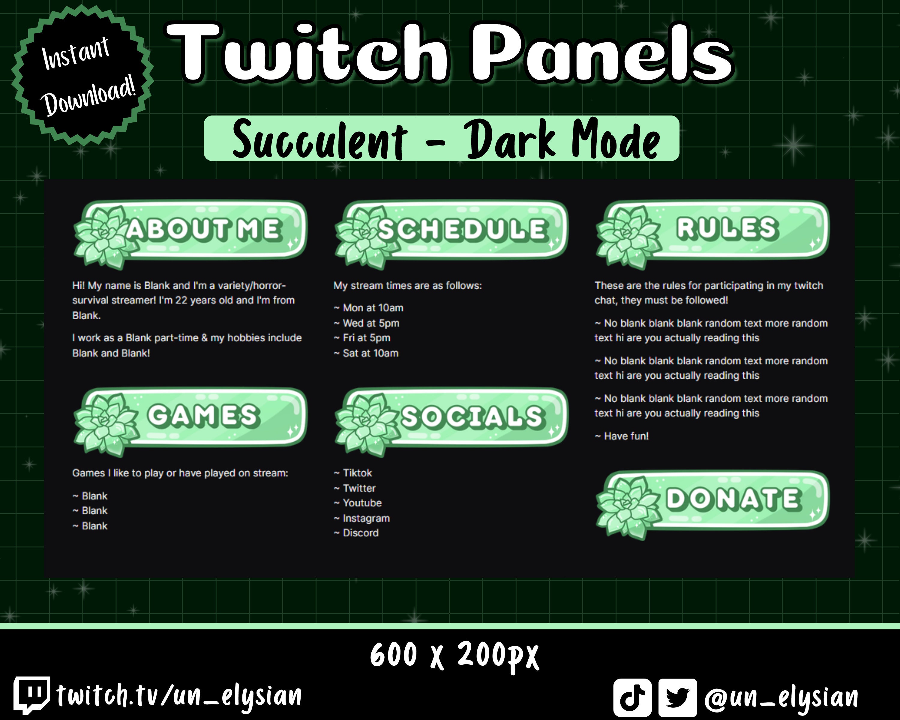 Succulent Panels for Twitch Streamers - Cute, Green, Cottagecore ...
