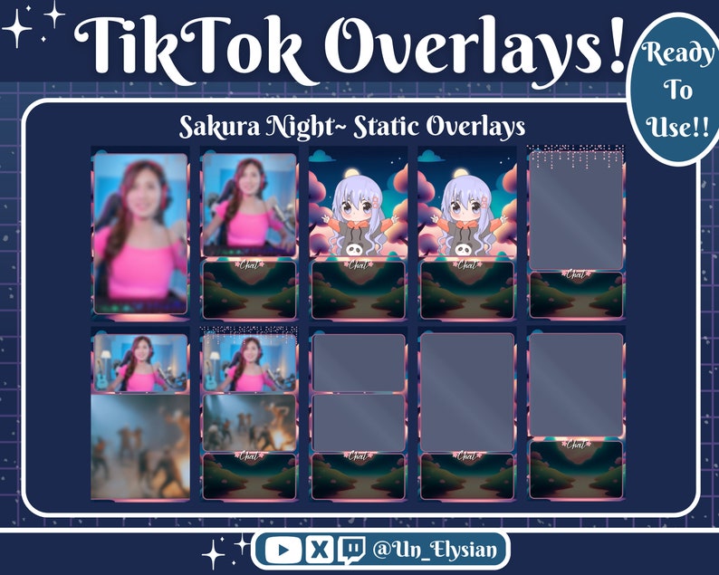 Tiktok Streaming Overlay Package Sakura Nights Animated Scenes, Static ...