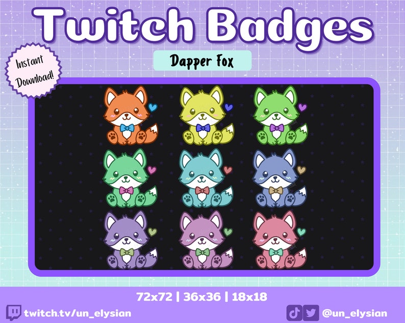 Dapper Fox Sub Badges/bit Badges! - Cute, Fox, Rainbow, Colourful, Bow ...